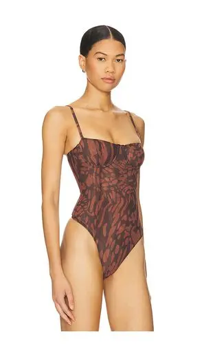 Good American Mesh Bustier Bodysuit - Java Warped Leopard001