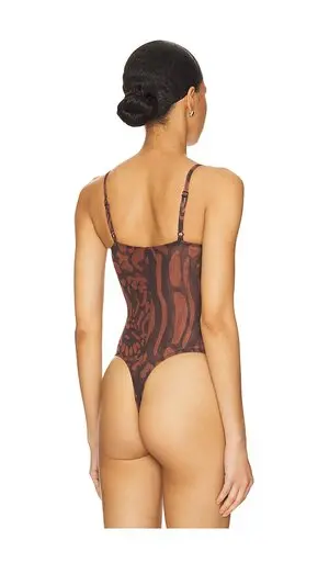 Good American Mesh Bustier Bodysuit - Java Warped Leopard001