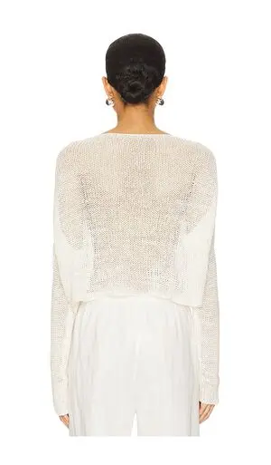 Enza Costa Linen Open Knit Bateau Sweater - White