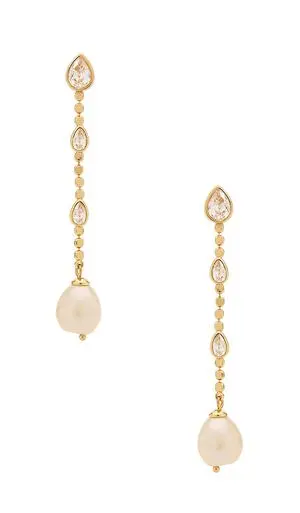 Ettika Pearl And Crystal Linear Earrings - Clear Crystal & Gold