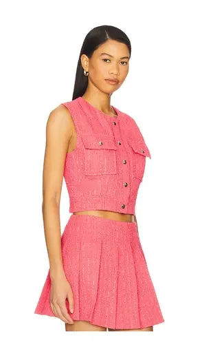 Line & Dot Emmeline Cropped Tweed Top - Watermelon