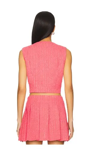 Line & Dot Emmeline Cropped Tweed Top - Watermelon