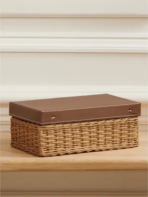Ralph Lauren Bailey Small Wicker And Embossed Leather Box - Brown