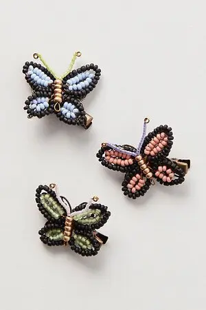 CURRIED MYRRH Kocho Butterfly Hair Clips Set Of 3 - Black With Pastels