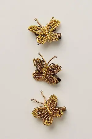 CURRIED MYRRH Kocho Butterfly Hair Clips Set Of 3 - Gold