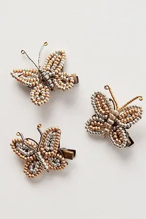CURRIED MYRRH Kocho Butterfly Hair Clips Set Of 3 - Gold/silver