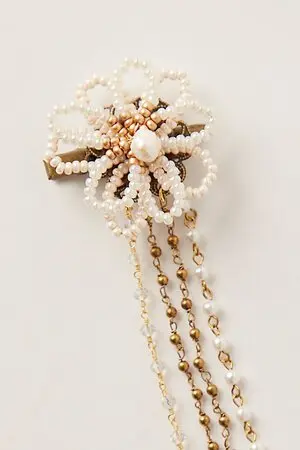 CURRIED MYRRH Enid Beaded Flower Clip - Ivory
