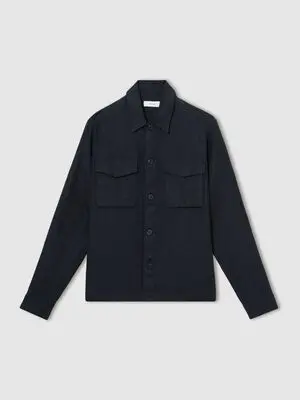 REISS Eze Linen Twin-pocket Overshirt - Navy