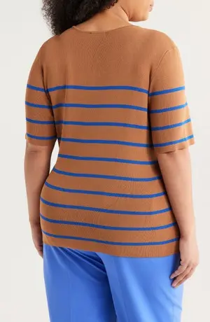 TAHARI ASL Striped Fine-gauge Knit Sweater