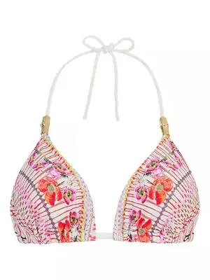 TEMPERLEY LONDON Pomegranate Floral Triangle Bikini Top - Pink