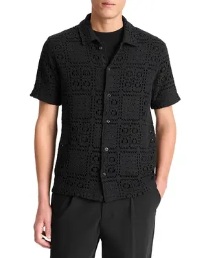 Vince Open Knit Button Down Shirt - Black