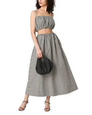 French Connection Gingham Ruched Waist Midi Skirt
