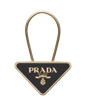 Prada Enameled Metal Key Ring - Black/gold