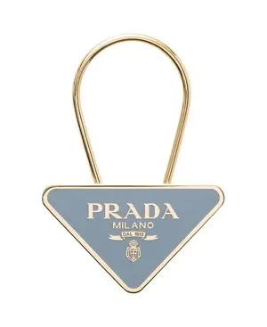 Prada Enameled Metal Key Ring Silver
