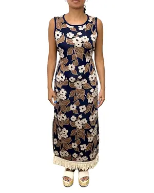 POINT Fringe Column Dress - Navy Combo
