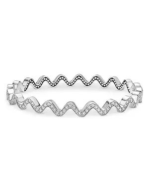 Lagos Sterling Caviar Spark Diamond Wavy Bangle Bracelet - Silver