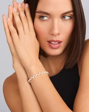 Lagos Sterling Caviar Spark Diamond Wavy Bangle Bracelet