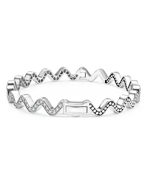 Lagos Sterling Caviar Spark Diamond Wavy Bangle Bracelet