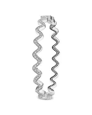 Lagos Sterling Caviar Spark Diamond Wavy Bangle Bracelet