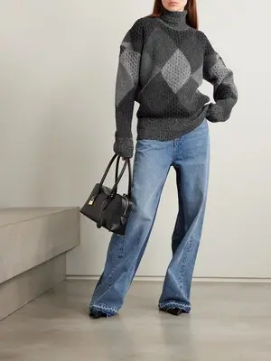 Stella McCartney Argyle Wool Turtleneck Sweater - Gray