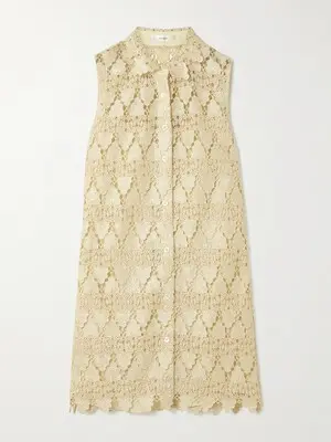 FRAME The Deco Scalloped Guipure Lace Mini Shirt Dress