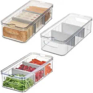 IDESIGN Large Fridge Organizer Bin With Removable Divider And Lidset Of 3clear/ - Gray
