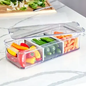 IDESIGN Large Fridge Organizer Bin With Removable Divider And Lidset Of 3clear/