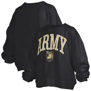 PRESSBOX Army Knights Janise Arch Over Logo Waist Length Oversized Pullover Sweatshirt