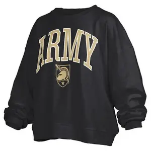 PRESSBOX Army Knights Janise Arch Over Logo Waist Length Oversized Pullover Sweatshirt