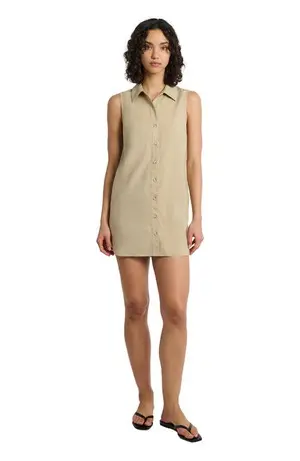Onia Air Linen Sleeveless Shirt Dress - Jute