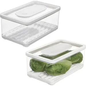 IDESIGN Large Fridge Produce Bin With Removable Drainage Tray And Lid Set Of 2clear - Clear/white/green