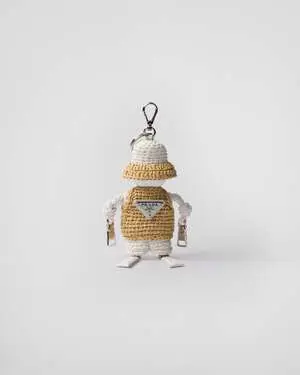 Prada Raffia-effect Keychain Charm - Tan/white