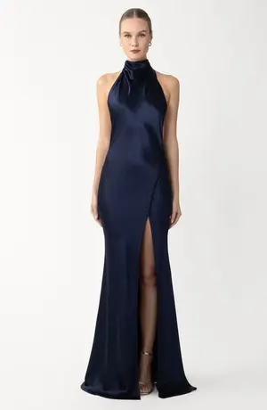 SAU LEE Penelope Satin Gown - Midnight Blue
