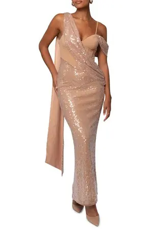 JLUXLABEL Amani Sequin Drape Sleeveless Gown