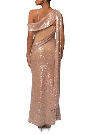 JLUXLABEL Amani Sequin Drape Sleeveless Gown