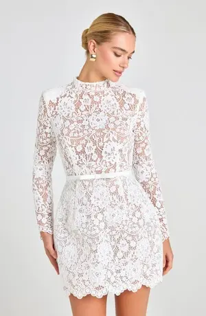 NADINE MERABI Lace Overlay Mini Dress - White