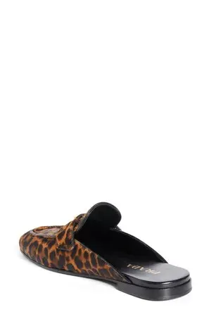Prada Logo Leopard Print Calf Hair Mule - Miele