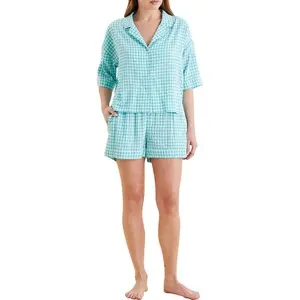 PAPINELLE Gingham Seersucker Pajamas - Blue Turquoise