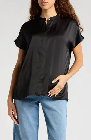 MARION Satin Maternity Nursing Shell Top - Black
