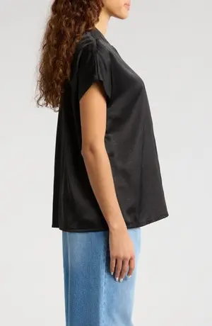 MARION Satin Maternity Nursing Shell Top - Black