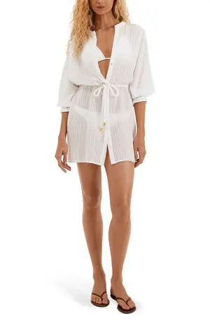 VIX PAULA HERMANNY Lilou Button-up Drawstring Cover-up - Off White