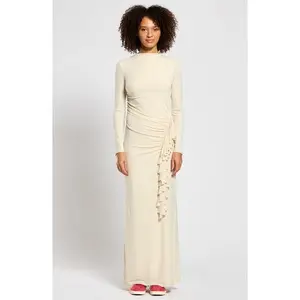 DASKA Jacquard Maxi Dress With Side Frill - Ivory