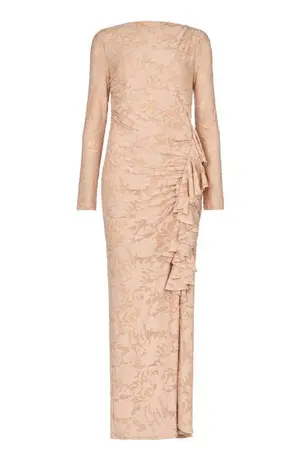 DASKA Jacquard Maxi Dress With Side Frill - Stone