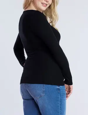 Motherhood Maternity Square Neck Rib Knit Long Sleeve Tee - Black