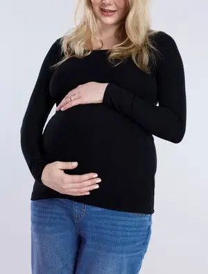Motherhood Maternity Square Neck Rib Knit Long Sleeve Tee - Black
