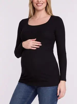 Motherhood Maternity Square Neck Rib Knit Long Sleeve Tee - Black