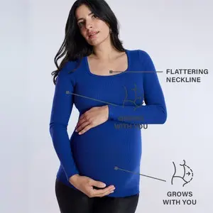 Motherhood Maternity Square Neck Rib Knit Long Sleeve Tee - Black