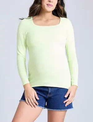 Motherhood Maternity Square Neck Rib Knit Long Sleeve Tee - Soft Lime