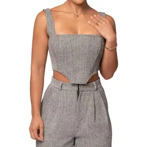 JLUXLABEL Herringbone Crop Corset Top