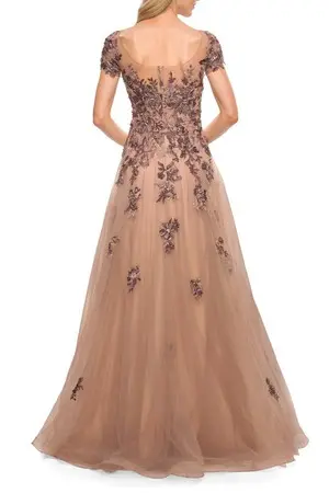 LABOMME Beaded Tulle A-line Gown